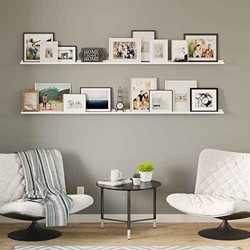 Wallniture Denver White 84" Picture Ledge Shelf for Living Room Decor, Floating Shelves for Wall Decor, Long Shelf Set of 2 for Bedroom, Hallway