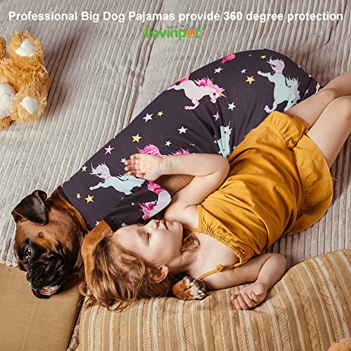LovinPet Pet Pajamas for Dogs Large - Post-Surgical Recovery Pajamas for Big Dogs, Lightweight Pullover Dog Pajamas, Full Coverage Dog pjs, Wild Horses Galloping Print /2XL