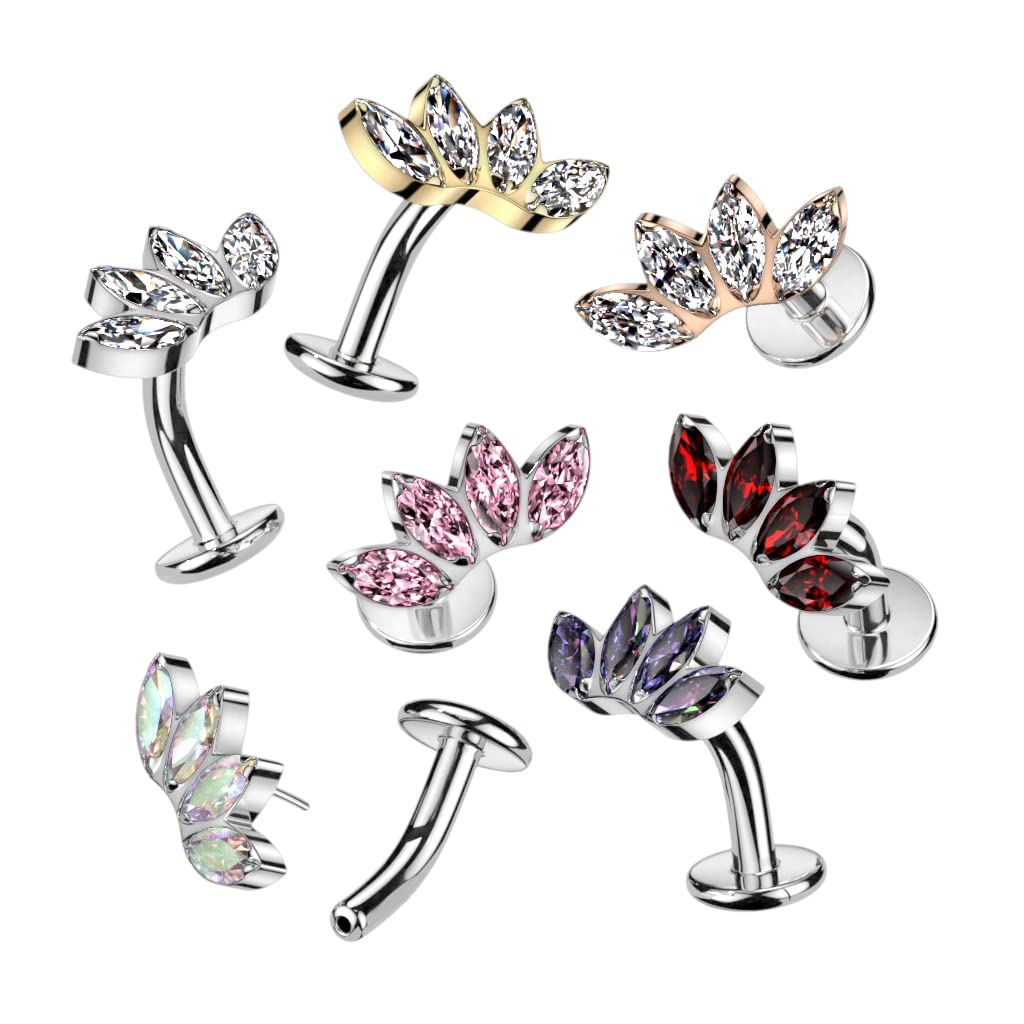 Dynamique Implant Grade Titanium Threadless Convex Base Floating Belly Ring With 4 Marquise CZ Fan Top (Sold Per Piece)