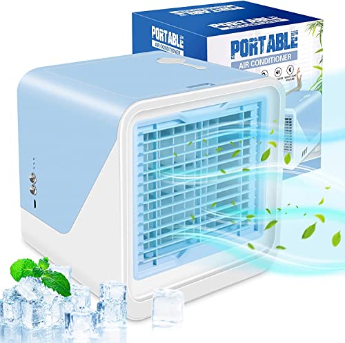 Portable Air Conditioner, 5-in-1 Personal Rechargeable Evaporative Air Cooler with 3 Speeds 7 Colors, Quiet Air Conditioner Portable for Room, Home, Office, Car