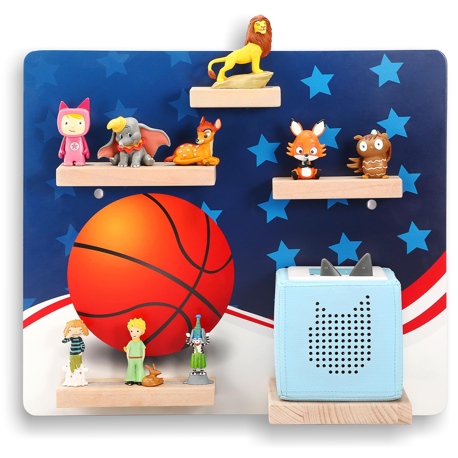 MIOGREN Magnetic Wooden Floating Shelf -with for Toniebox Starter Set(Compatible) Kids Storage Rack,for Toniebox,Headphones,Charging Station and Tonie Figures.(Sun)