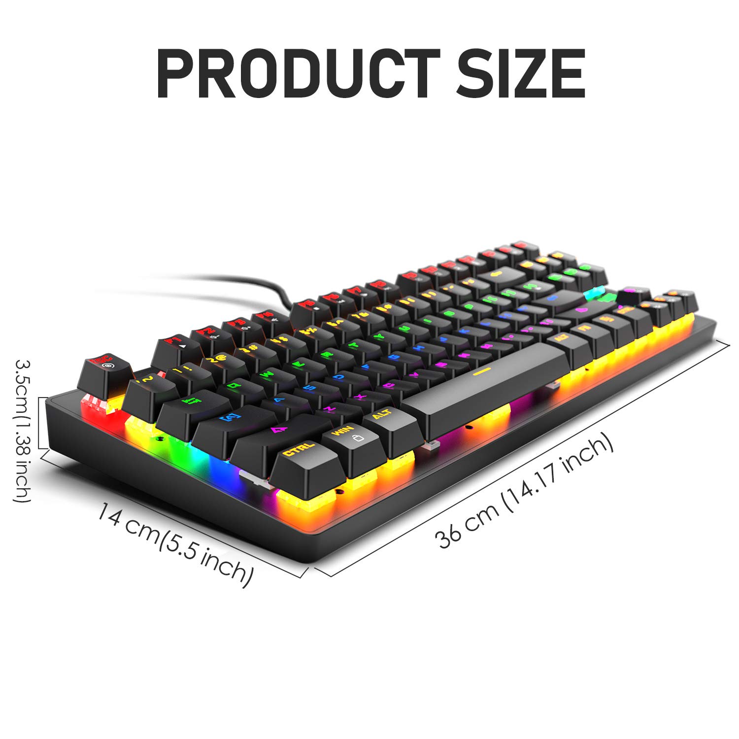 Computer Mechanical Keyboard,Wired Rainbow LED Backlit 87 Key Waterproof Gaming Keyboard,Gaming Mouse 6400 DPI RGB Mouse and Mouse pad for PC PS4(Black)