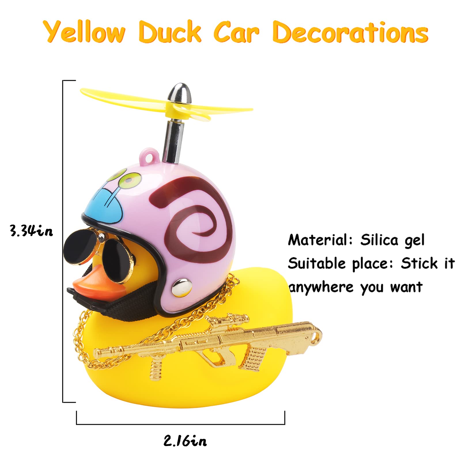 wonuu 3 Pack Car Rubber Duck Cute Yellow Wind-Breaking Ducks Dashboard Decorations Small Ornaments with Propellers Glasses Gold Chain (Yellow-Snail&Pineapple&Stars and Stripes)