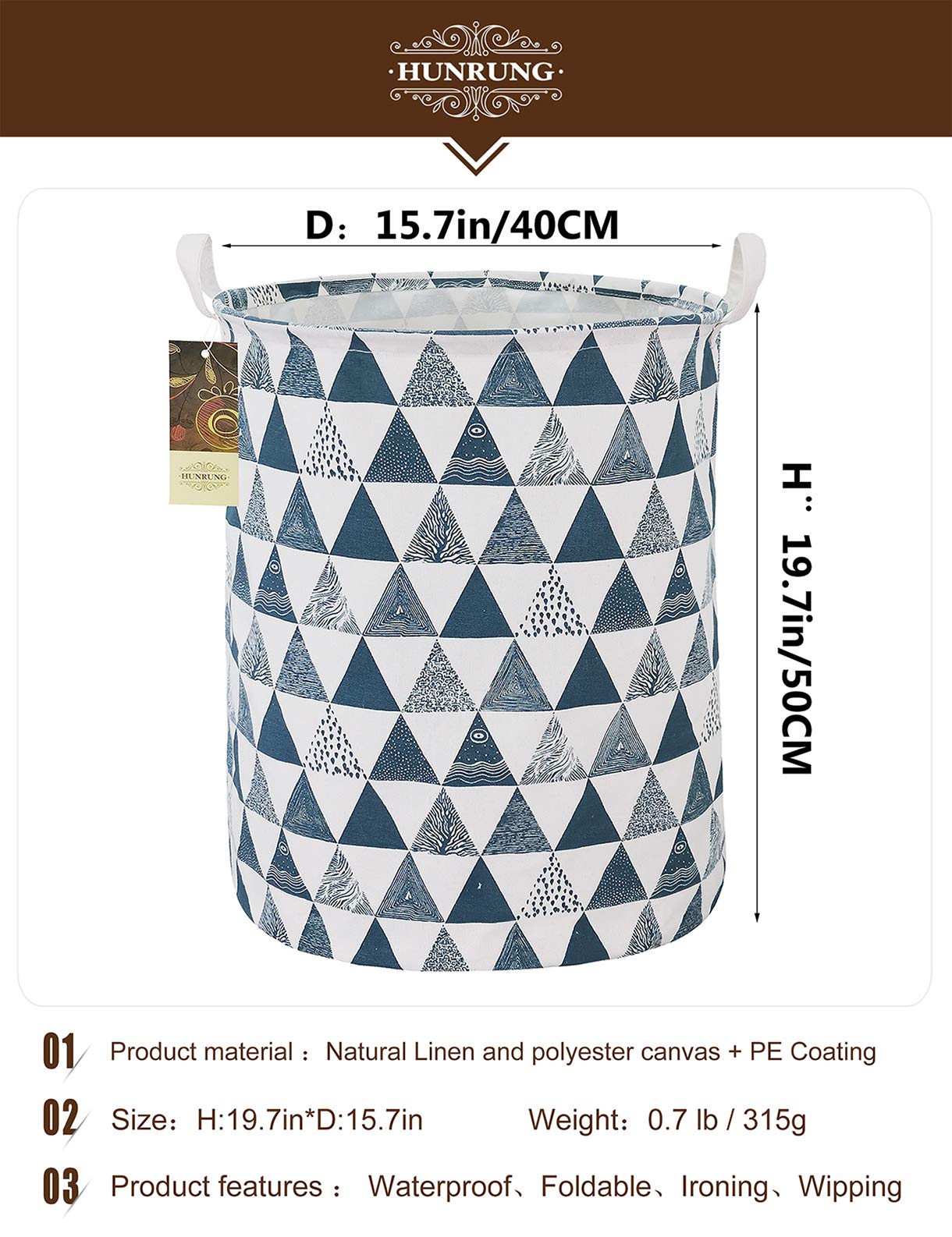 HUNRUNG Laundry Hamper,Large Canvas Fabric Lightweight Storage Basket Toy Organizer Dirty Clothes Collapsible Waterproof for College Dorms(Round-Pine Dinosaur)