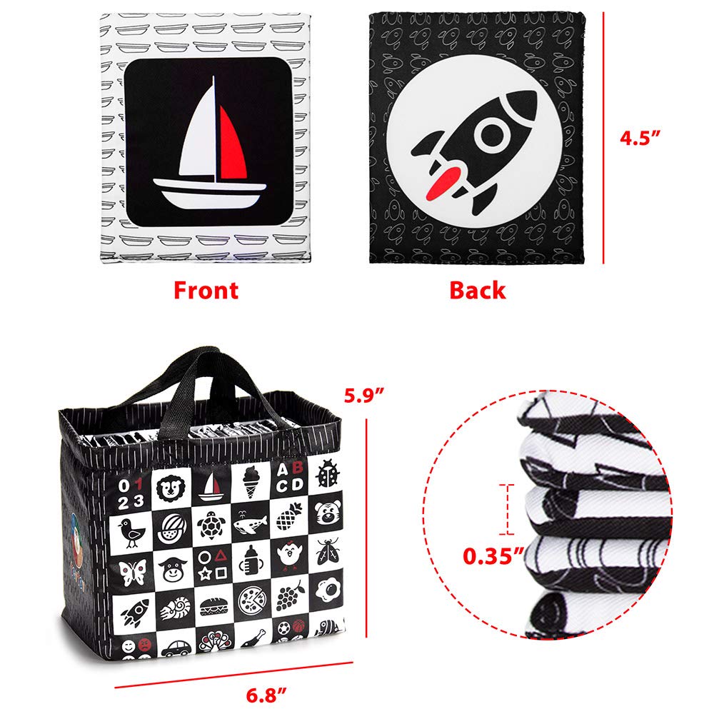 teytoy Black and White Baby Sensory Toys High Contrast Cards Cloth Fabric Soft Cards for Newborn 0-6 Months Visual Stimulation Early Development with Animals Fruit Number Shape Letter, 26 Pcs