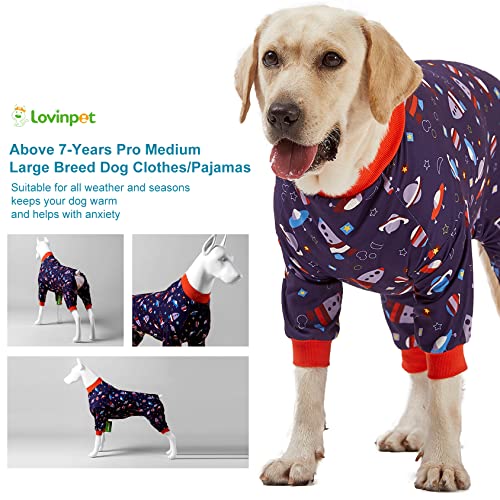 LovinPet Pullover Pitbull Pajama PJS - Lightweight Pullover Pajamas, Full Coverage Dog Pjs,Spacecraft Navy Print, Large Breed Dog Pjs/Large