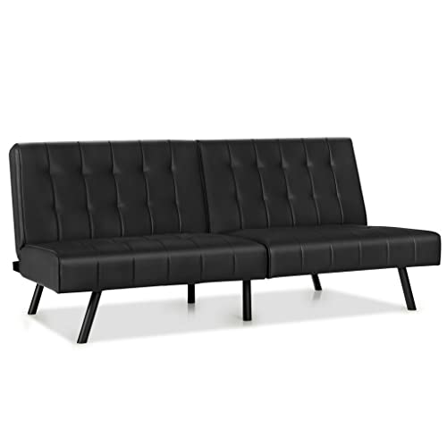 Walnut Futon Sofa Bed PU Leather Convertible Folding Couch Sleeper Lounge Convenient Installation (Color : A)