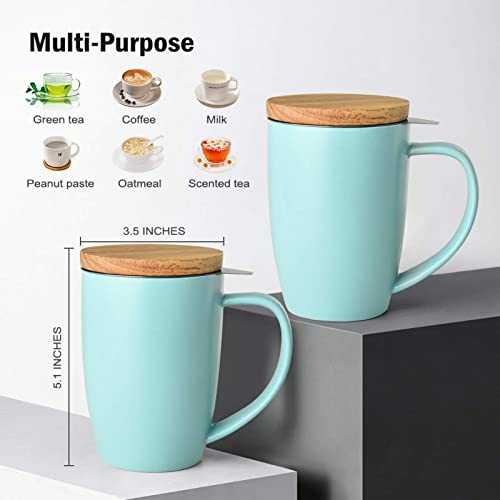 COYMOS Ceramic Tea Mug with Infuser and Lid, 16oz Loose Leaf Tea Cup Large Handle Teaware Mug, Tea Lover Gifts for Women and Man (Turquoise)