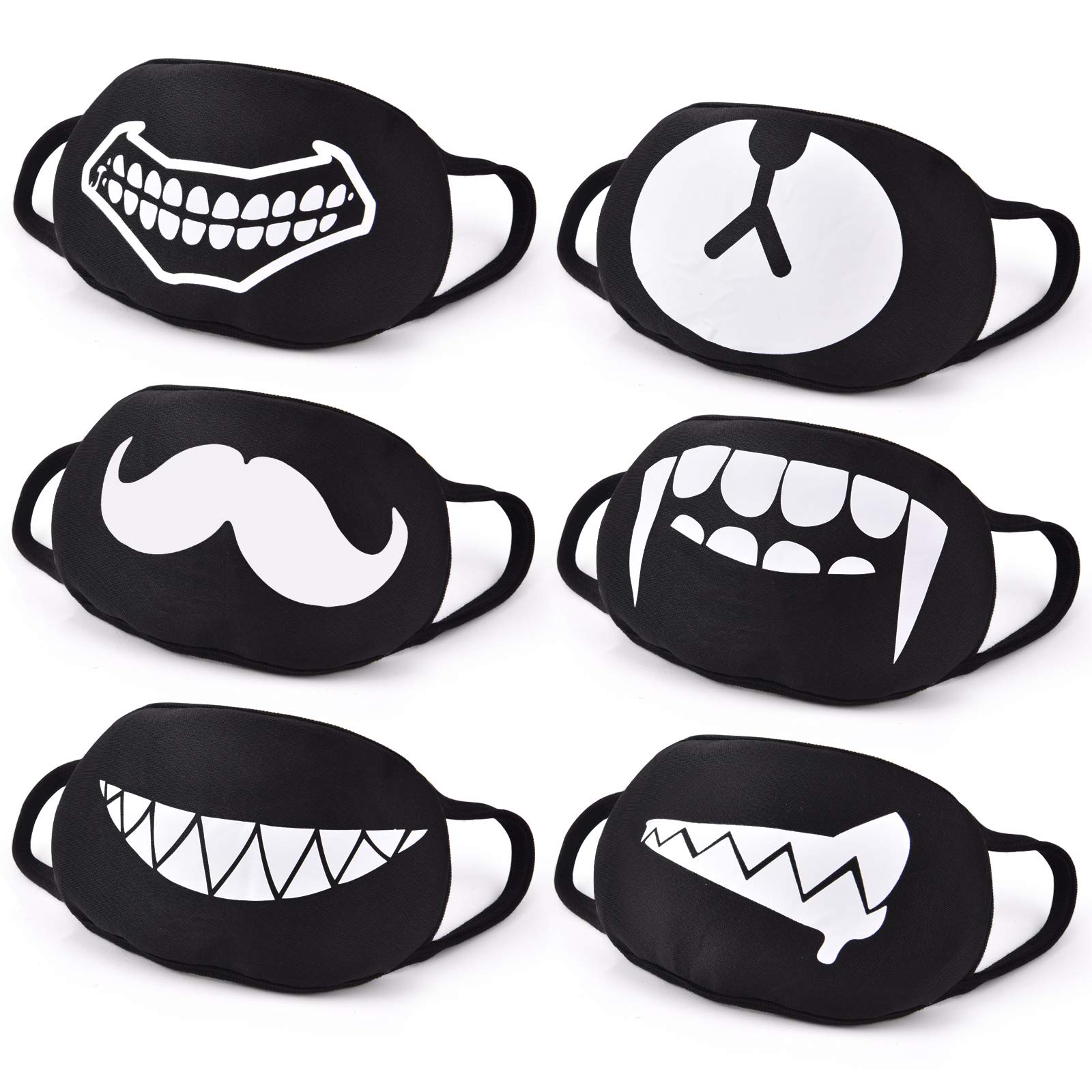 CIKIShield 6Pack Funny Black Face Mask Washable Reusable Face Cover for Teens Men Women Boy Kids (Only Over 10 Years Old)