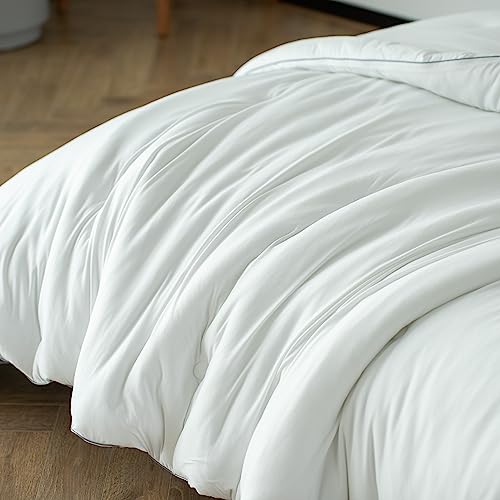 KASENTEX Jersey Knit California King Comforter Set, Noiseless Duvet Insert 3 Piece Solid Breathable, 2 Pillow Shams, 96 by 106 Inches, Lightweight California King Size, White