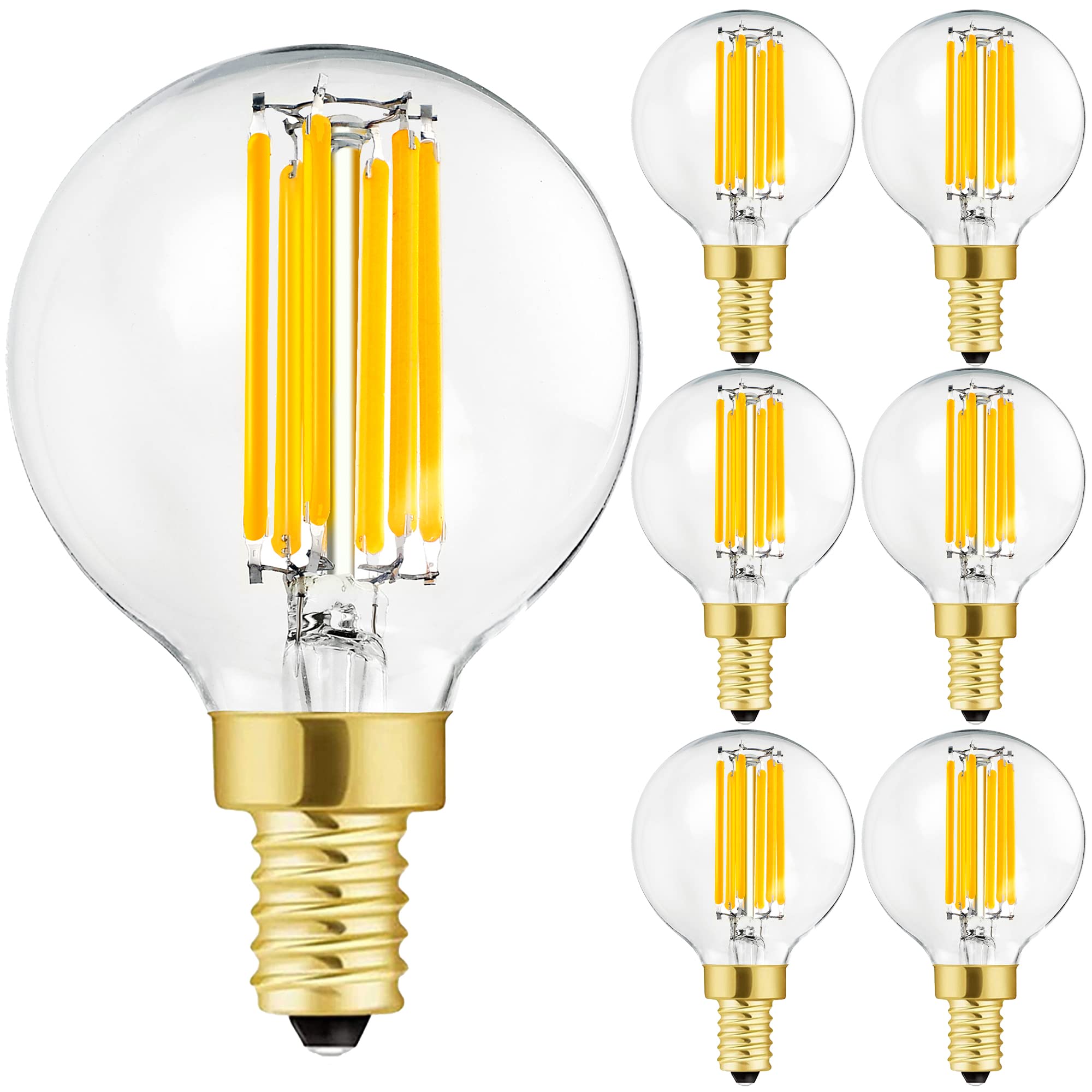 Leools e12 led Bulb dimmable g16.5 6W Equal 60 Watt 600lm AC120V e12 Candelabra Bulb for Chandeliers,Ceiling Fan,Vanity Soft White 3000K Globe e12 Light Bulb 6Pack