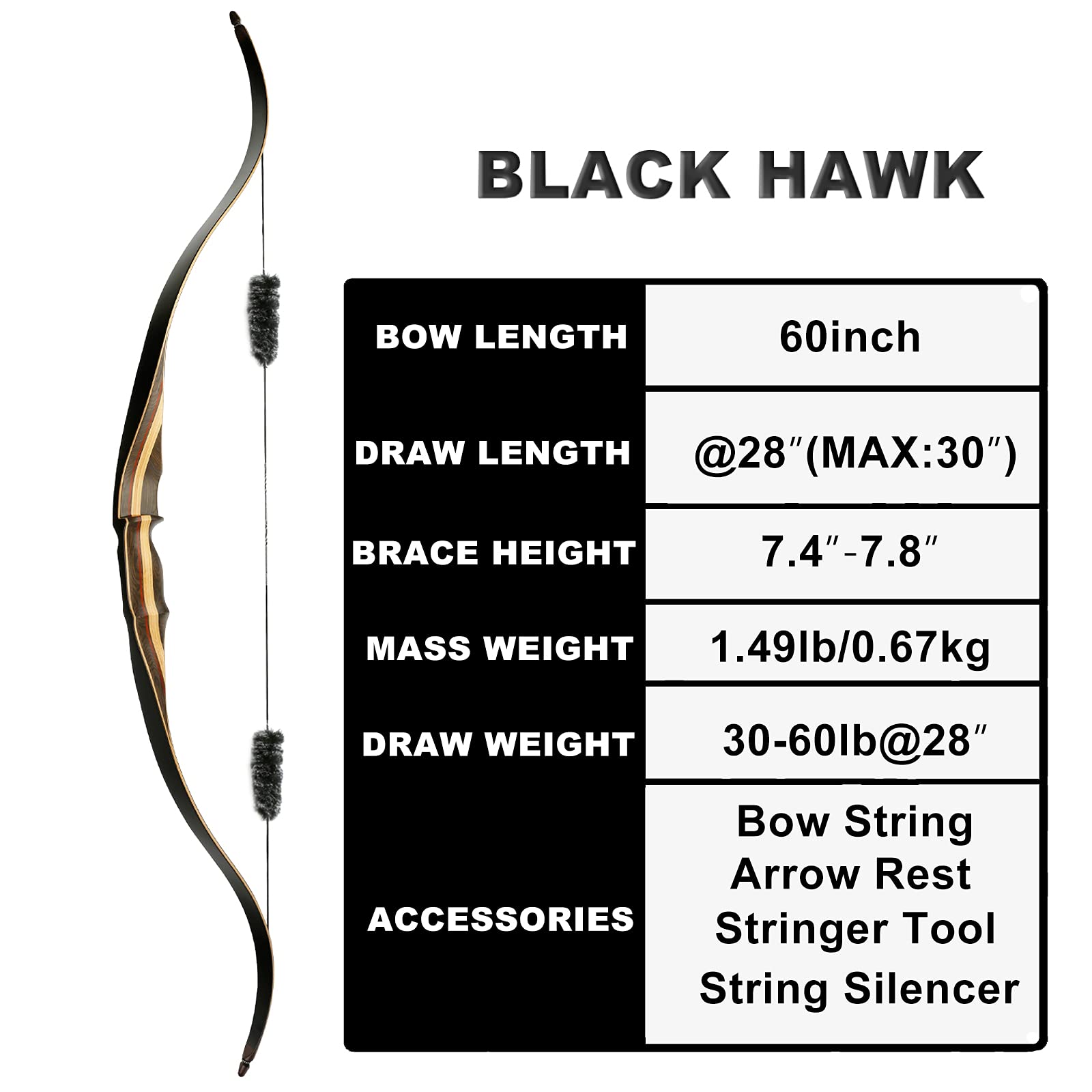 Deerseeker Archery 60" Traditional Recurve Bow One Piece Longbow Handmade Hunting Bow Set Laminated Bamboo Limbs RH & LH for Adults & Youth Bow Practice Target Shooting R60lbs