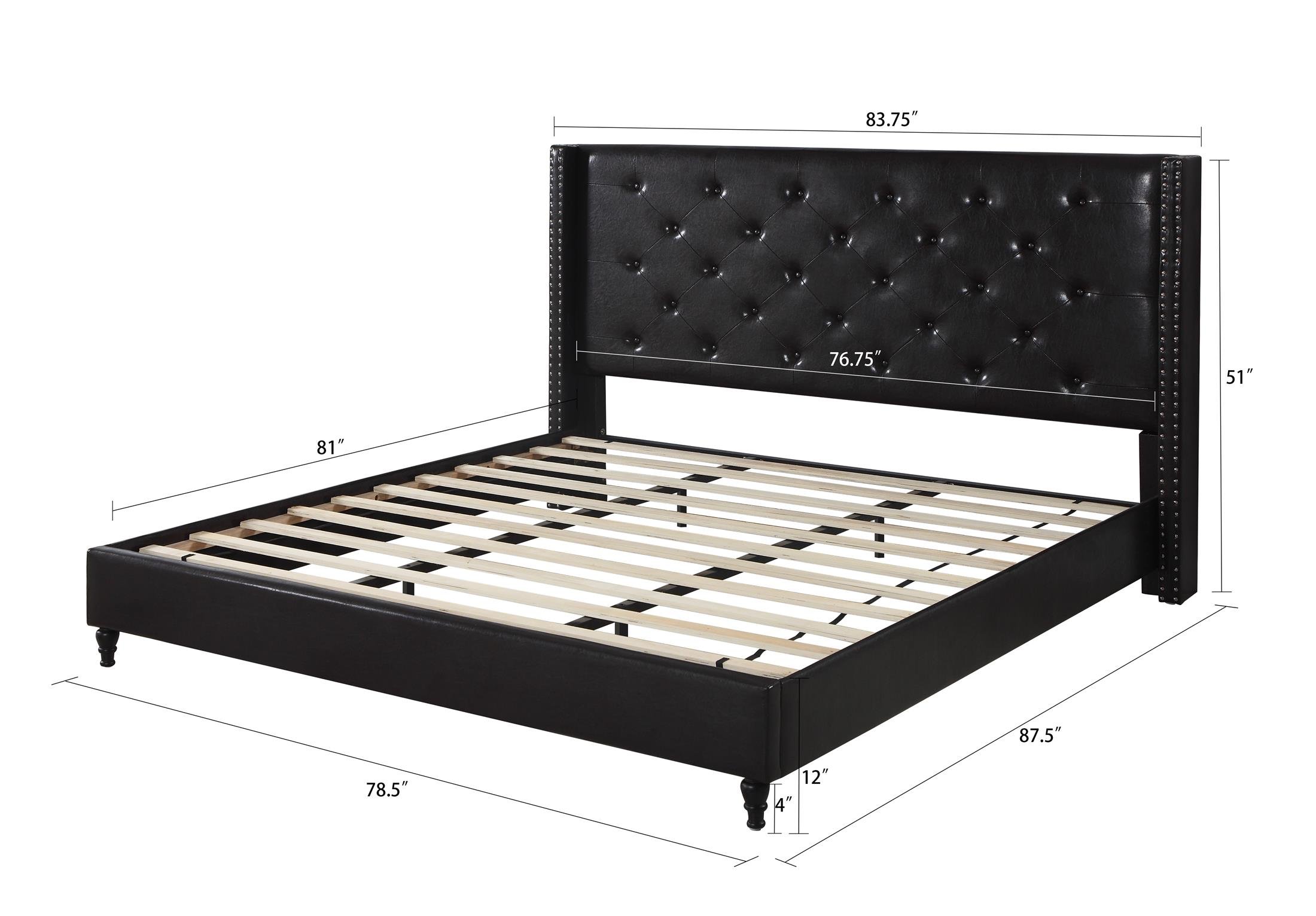 King Upholstered Platform Bed Frame with 51" Tall Headboard - Button Tufted Leather Bed - Wood Slat Support with Storage Space - No Box Spring Needed - Easy Assembly - Black - Oliver & Smith Astor