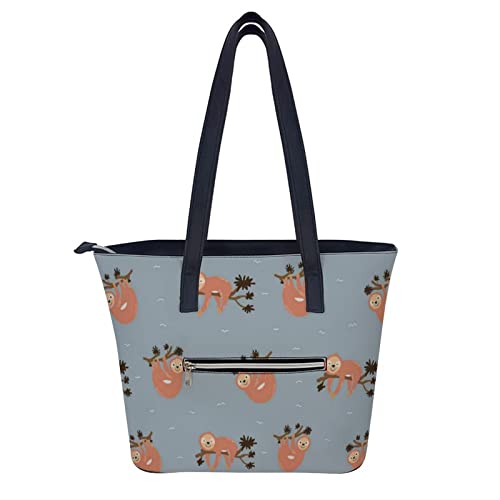 Cute Sloth on Tree Branches Women's Tote Bag PU Leather Shoulder Bag Handbags Purse For Work Shopping Travel