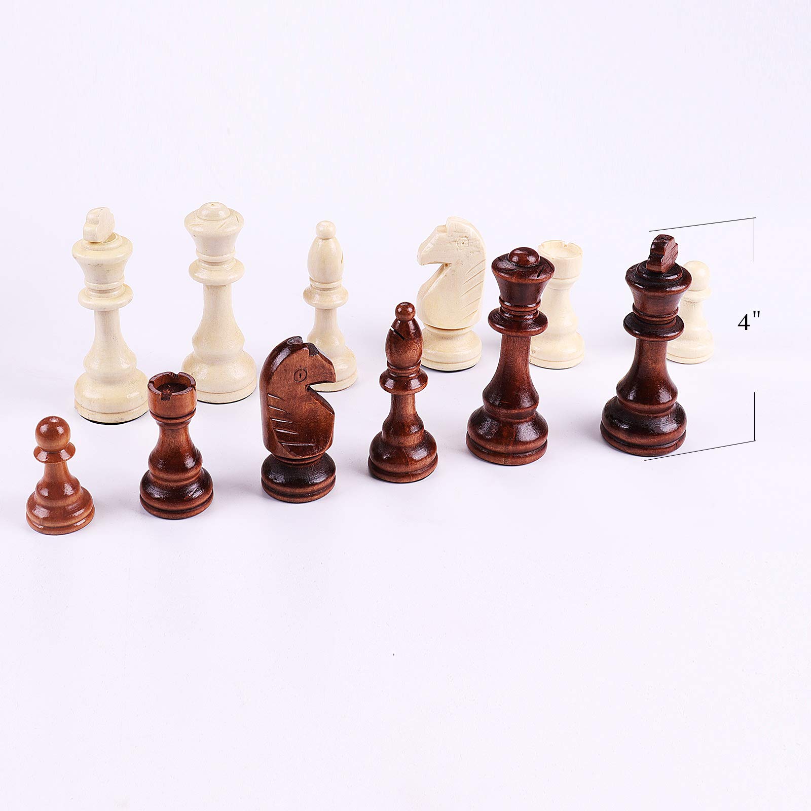 Wooden Chess Pieces Only, 32 Pieses Standard Tournamen Staunton Wood Chessmen - 4" King/Storage Bag Gift Package, Leather Chess Board