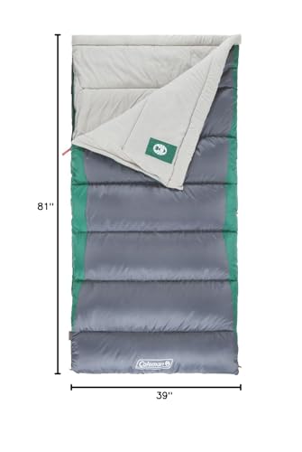 Coleman Autumn Glen Big & Tall Sleeping Bag, 30°F/40°F Cool-Weather Sleeping Bag for Adults, Large Camping Sleeping Bag with Snag-Free Zipper and Stuff Sack Included