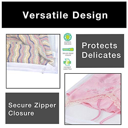 Smart Design Wash Bag w/ Safety Zipper - Washing Machine Safe - Fine Mesh Nylon Polyester - Bra, Hosiery, Pantyhose, Delicates, Lingerie, & Baby Clothes (18 x 14 Inch) [White]