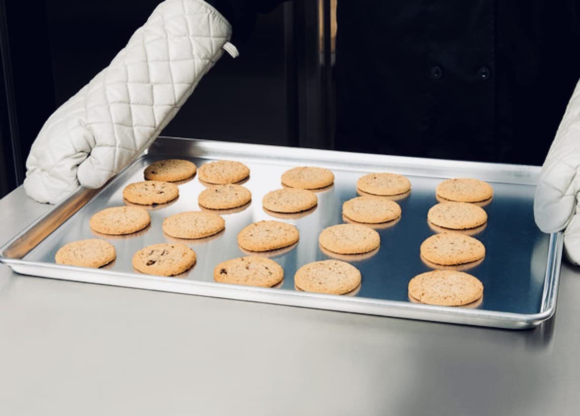Full Size 18 Gauge Sheet Baking Pan, Wire in Rim Aluminum Bun Pan, Professional, Commercial, and Industrial Grade Pan by Tezzorio