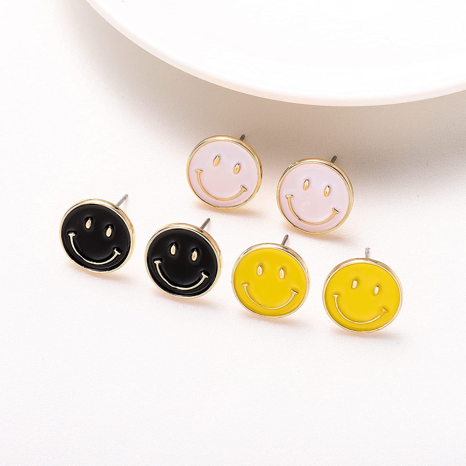 Cute Smile Face Small Stud Earrings Fun Round Happy Face Stud Earrings Trendy Summer Jewelry Gift for Women Girls