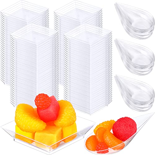 Rozer Mini Appetizer Plates and Tear Drop Spoons for Weddings Party 2.5 x 2.5 Inches 4 x 2 x 0.5 Inches Plastic Mini Dessert Plates Disposable Appetizer Spoons (200 Pieces)