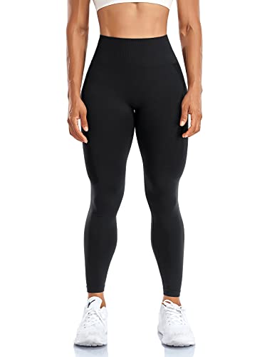 SEASUM High Waist Seamless Workout Legging for Women Side Shadows Booty Leggings Butt Lift Gym Yoga Pants Black M