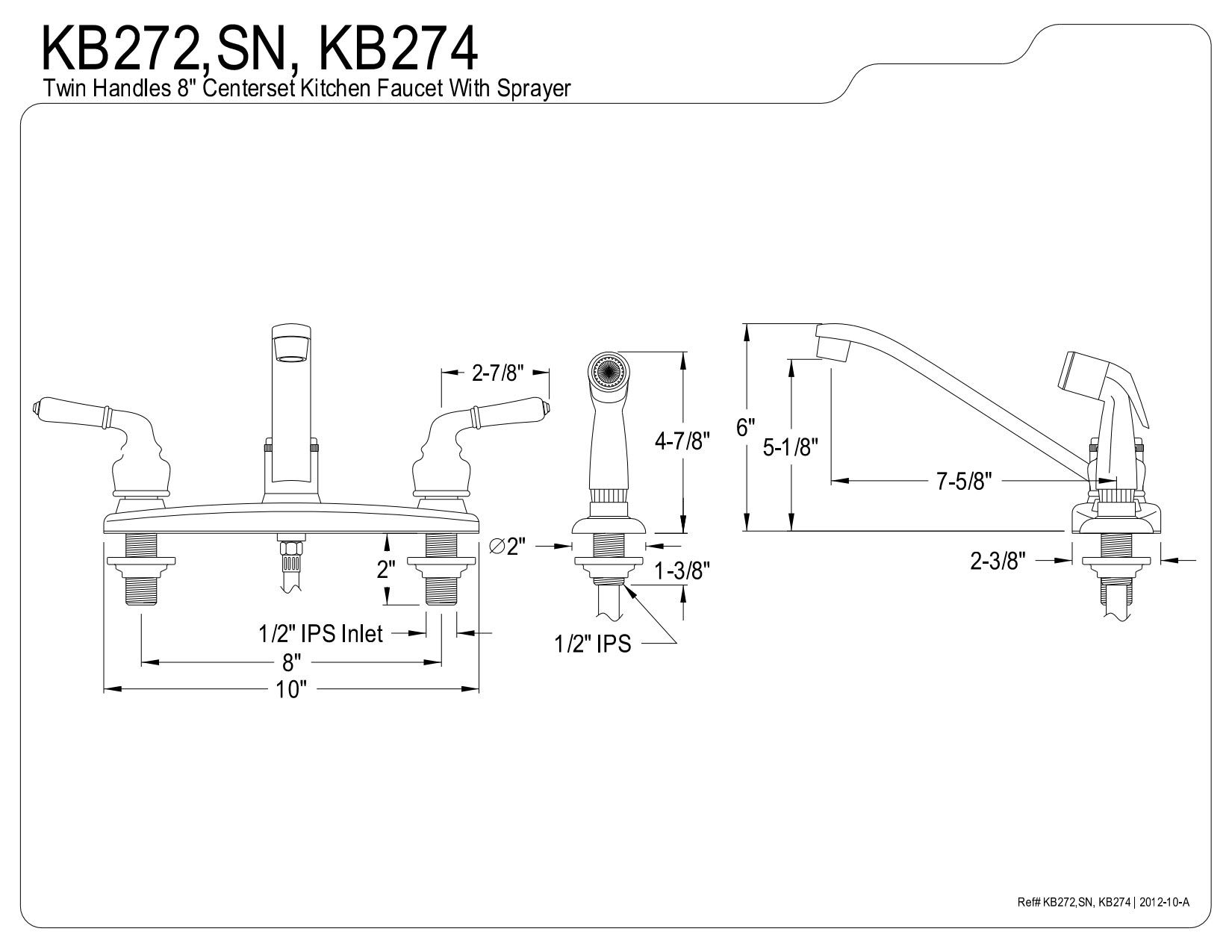 Kingston Brass KB272 Magellan 8" Centerset Kitchen Faucet, Polished Chrome