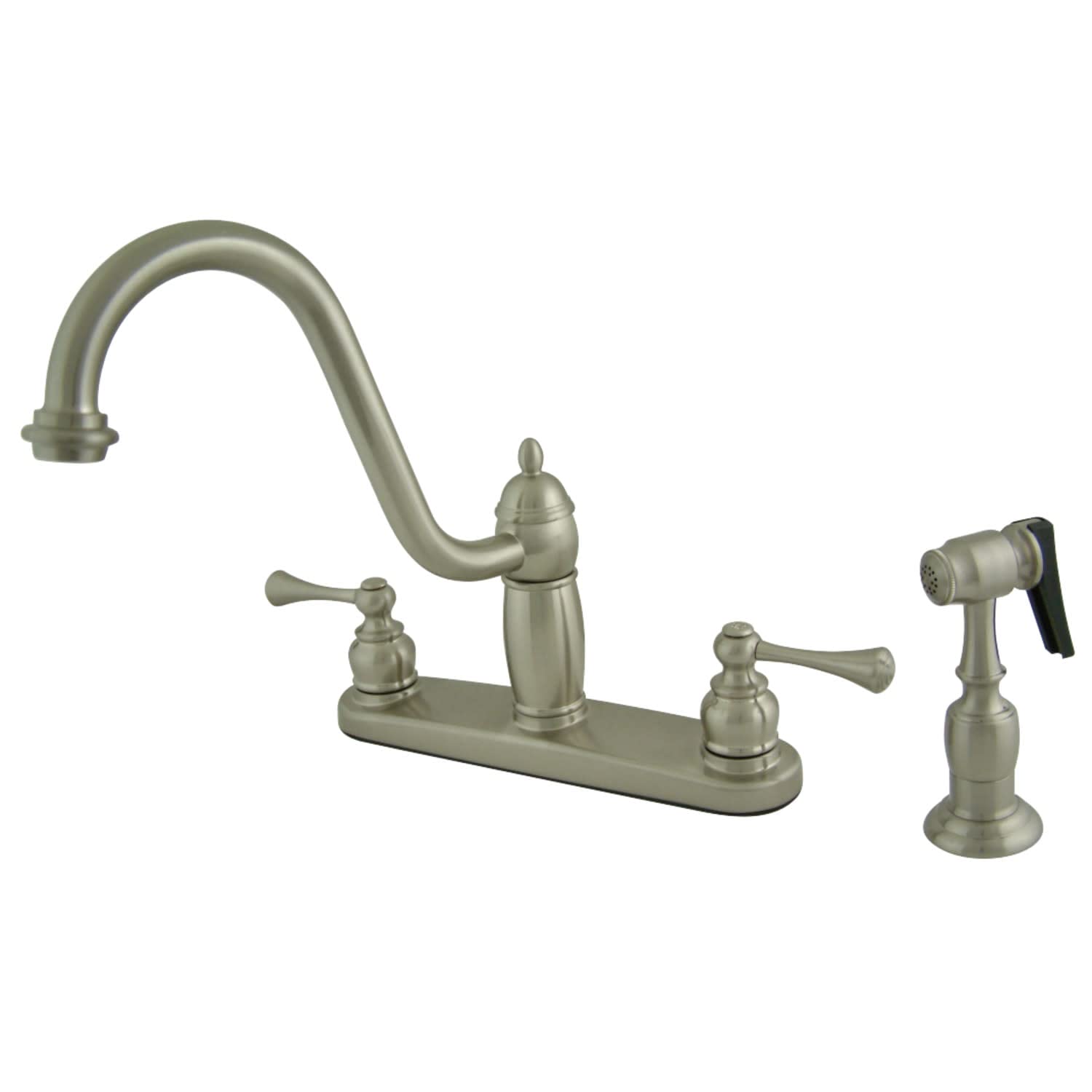 Kingston Brass KB1118BLBS Heritage 8-Inch Twin Bl Lever Handle Kitchen Faucet Sprayer, Brushed Nickel