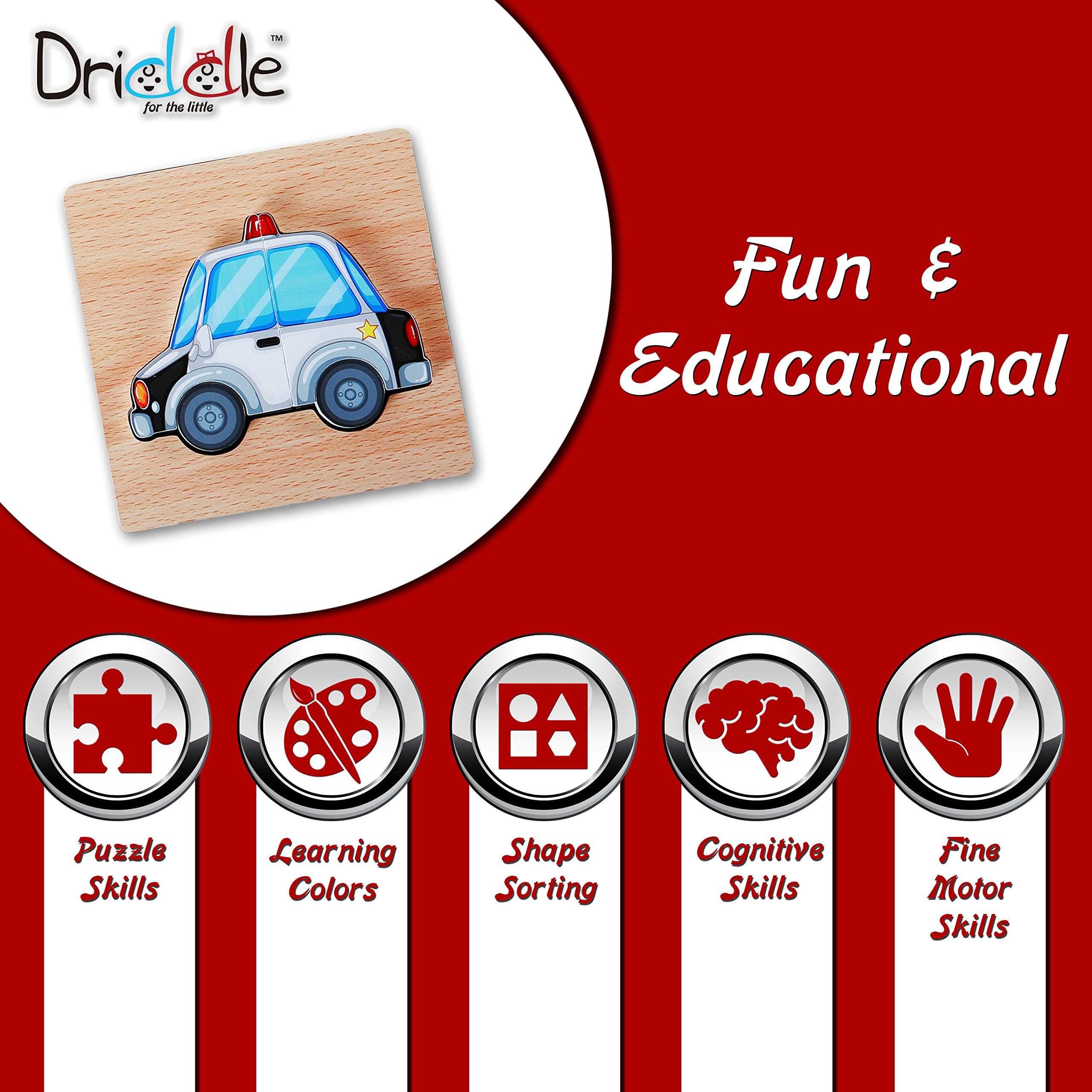 Wooden Educational Jigsaw Puzzles - Toddler Preschool Game – Kids Learning Toy - Learn Color & Shapes - Driddle…
