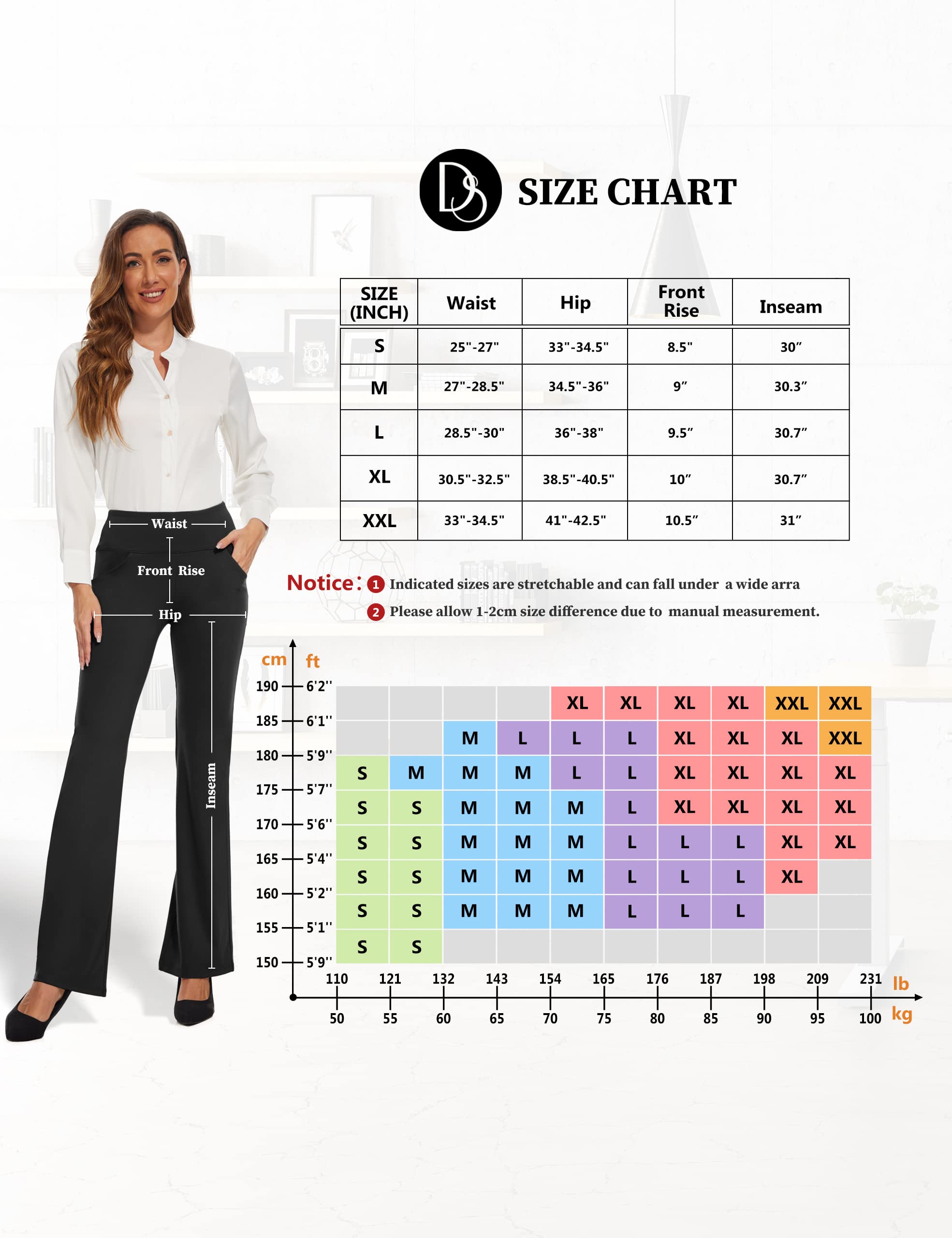 Desol Flare Leggings,High Waisted Bootcut Yoga Pants with Pockets,Tummy Control Bootleg Pants,Work Pants for Women Deep Khaki