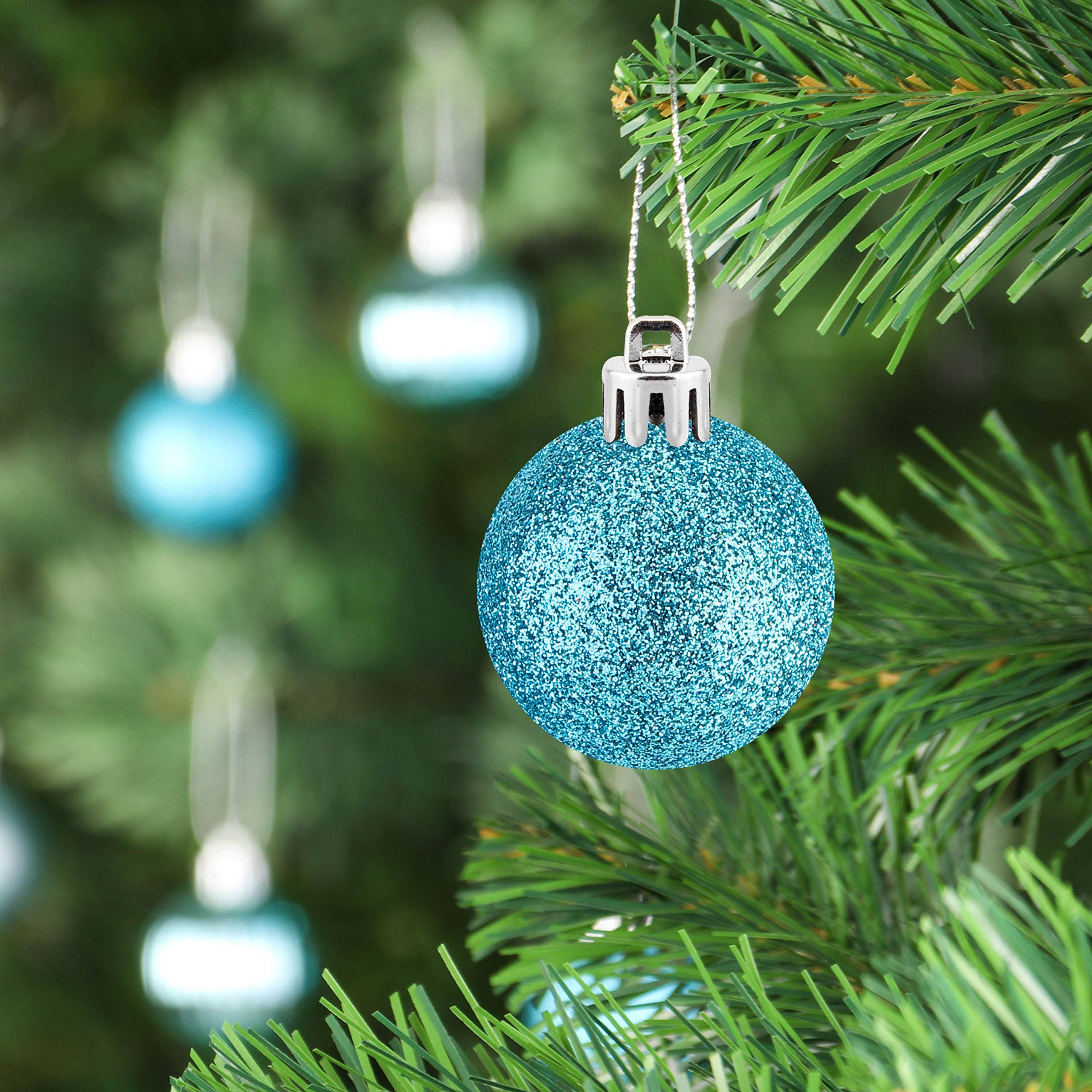 Christmas Balls, 24pcs 1.57" Small Size Christmas Tree Ornaments Hanging Christmas Home Decorations for Home House Bar Party(Blue)