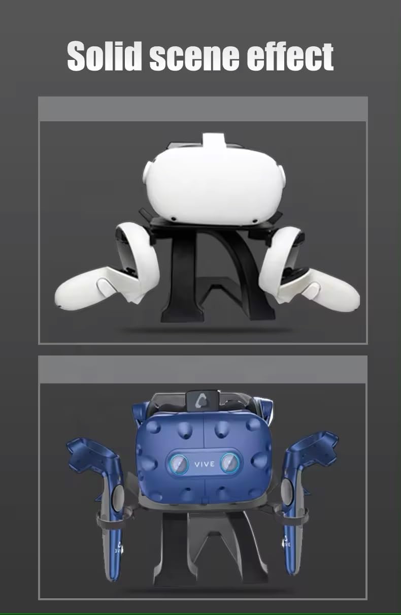 TNE VR Stand Headset and Controller Display Holder Mount Station for Quest Pro, Quest 2 and Rift S Virtual Reality Gaming System (Black)