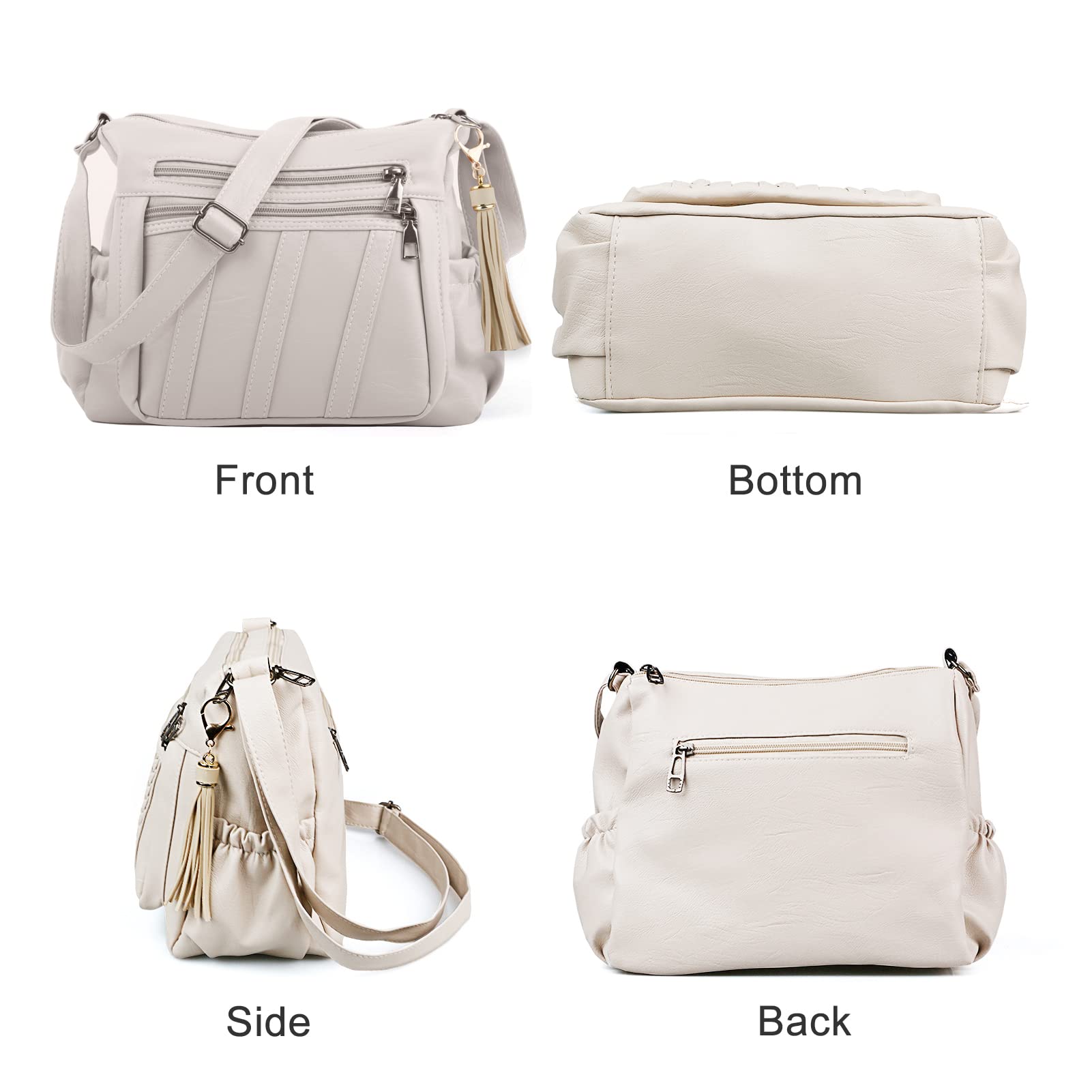 ELDA Crossbody Bag for Women with Tassel Pocketbooks Soft PU Leather Ladies Purses and Handbag Multi Pocket Shoulder Bag