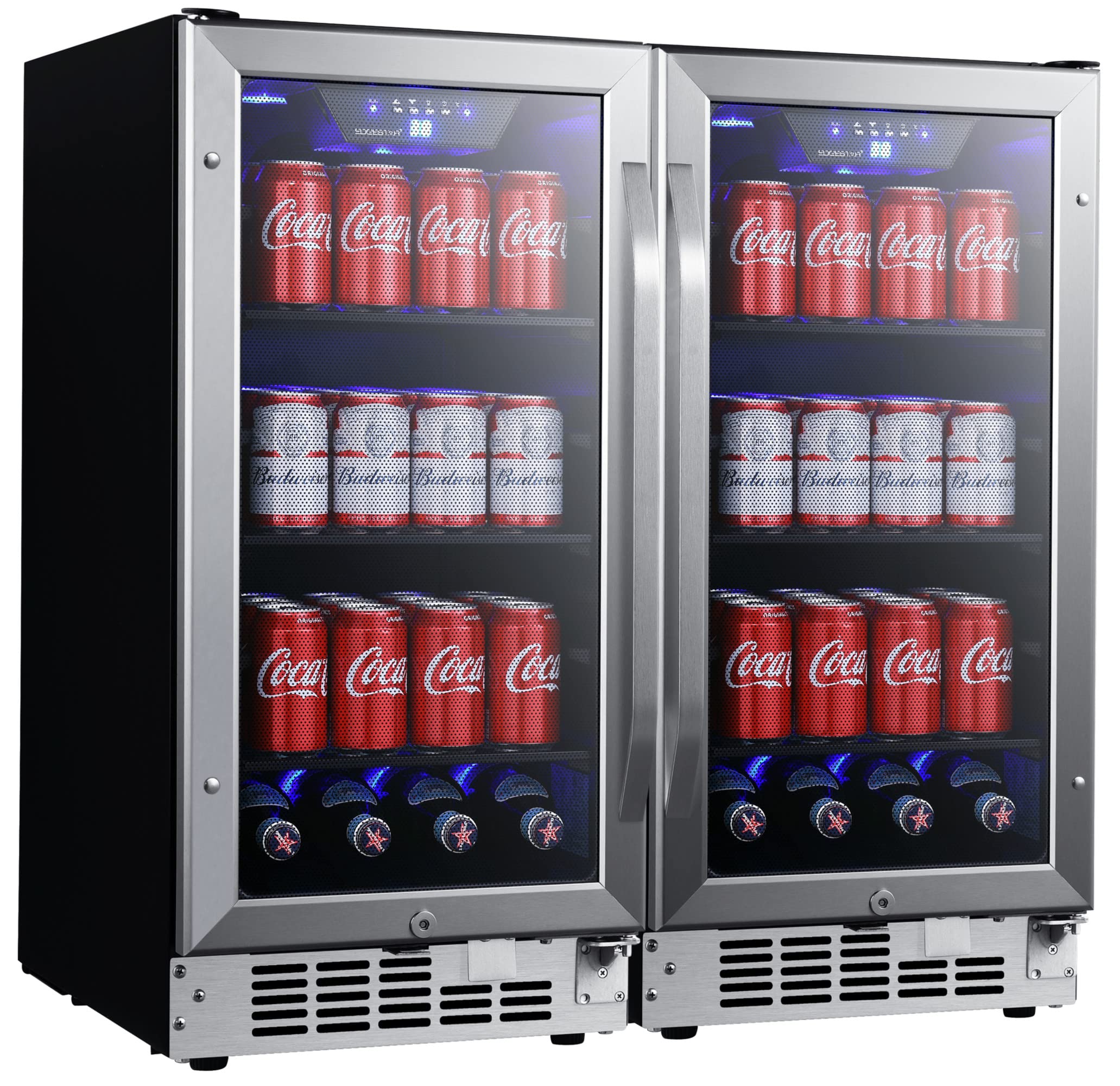 EdgeStar CBR902SGDUAL 30 Inch Wide 160 Can Built-In Side by Side Beverage Cooler with Blue LED Lighting