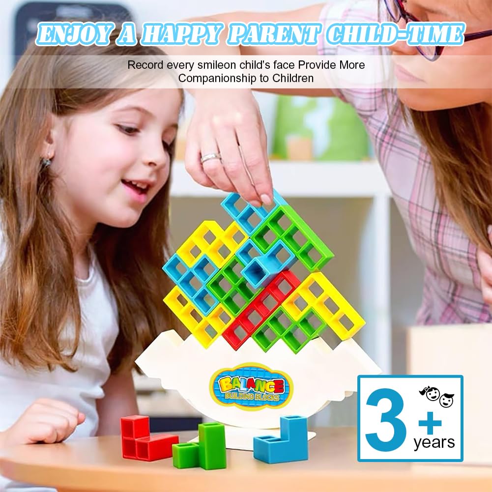 ciwich Tetra Tower Balance Stacking Blocks Game,48Pcs Stacking Team Building Blocks Board Game for Kids & Adult, Perfect Family Game Party Team Building Games Toy