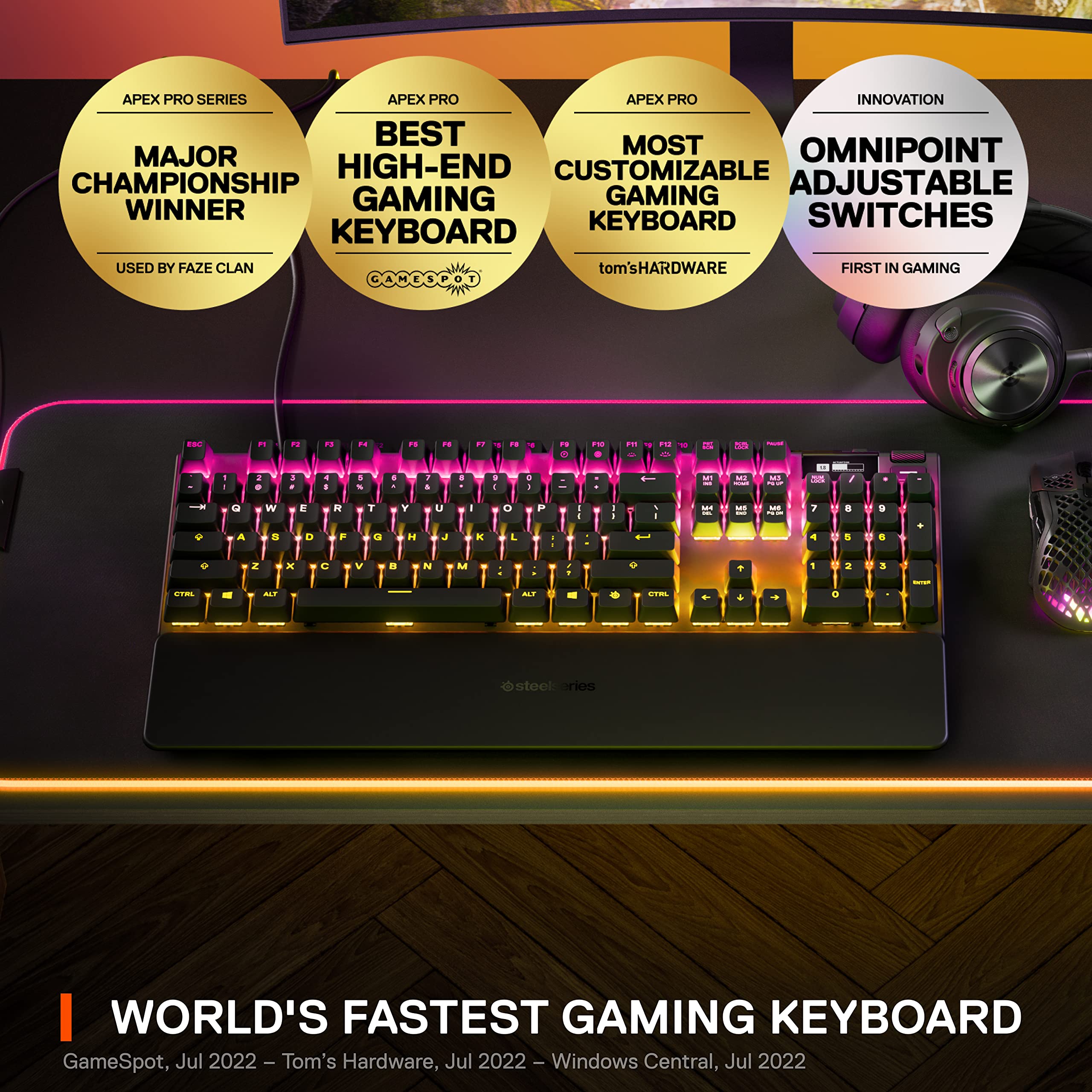 SteelSeries Apex Pro RGB Backlit Gaming Keyboard with Mechanical Switches and OLED Smart Display (Renewed)