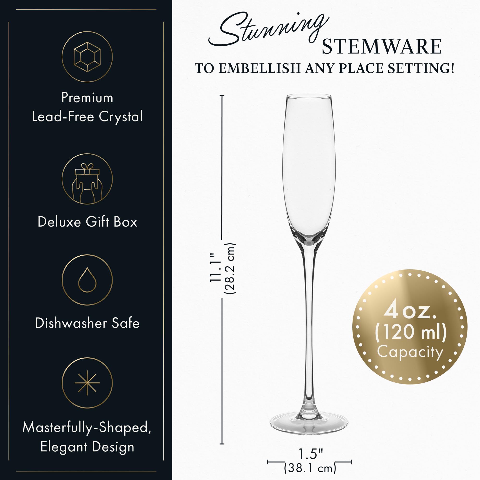 ELIXIR GLASSWARE Crystal Champagne Flutes β Elegant Champagne Glasses, Hand Blown β Set of 2 Modern Champagne Flutes β Gift for Wedding, Anniversary, Christmas β 5oz, Clear