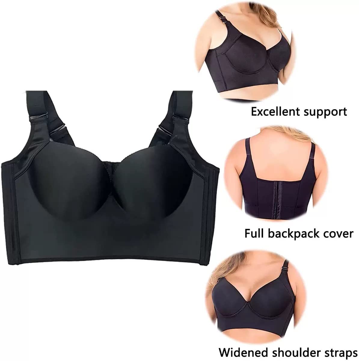 ehyseli Women's Back Smoothing Bra Filifit Sculpting Bra Deep Cup Shapewear Bra Fashion Hide Full Back Coverage Sport Bra Black