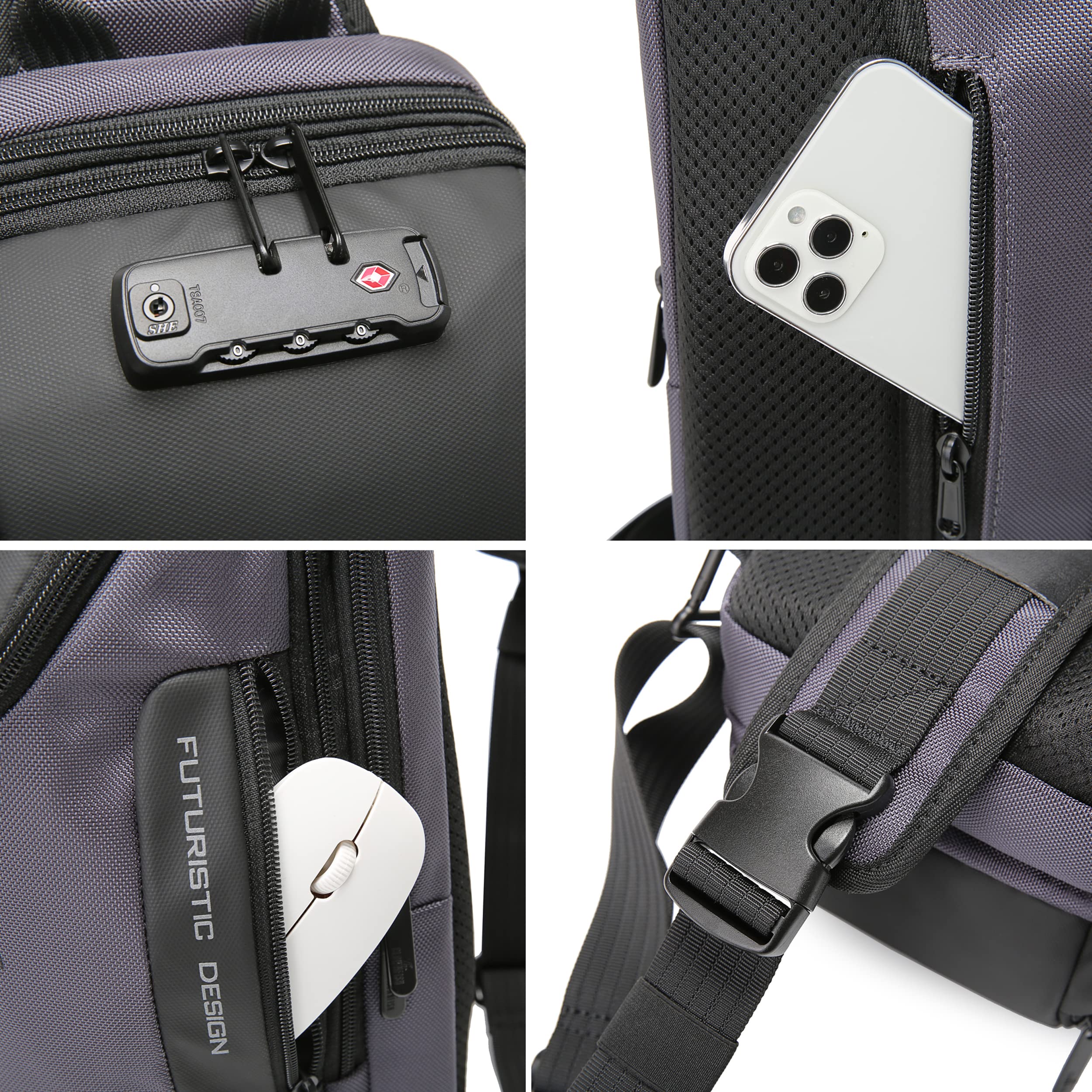 The Clownfish Unisex Waterproof Anti -Thief Password Zipper Lock Crossbody Bag With Usb Charging Chest Bag Shoulder Bag Sling Bag, Grey