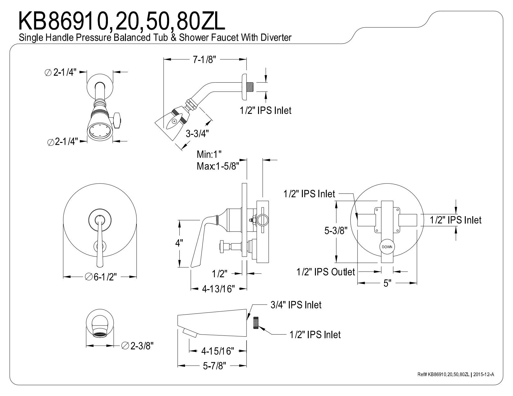 Kingston Brass KB86980ZL Tub and Shower Faucet with Diverter, Brushed Nickel