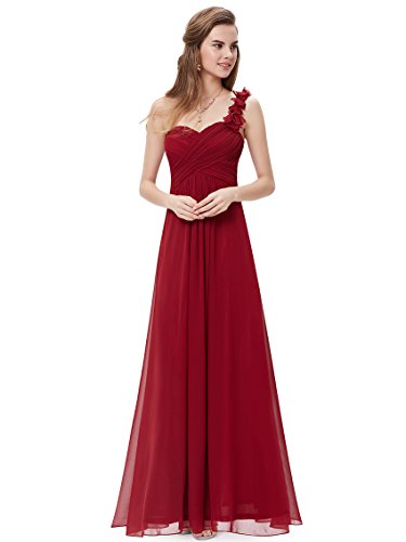 Ever-Pretty Womens Flower One Shoulder Long Bridesmaids Dress 4 US Burgundy