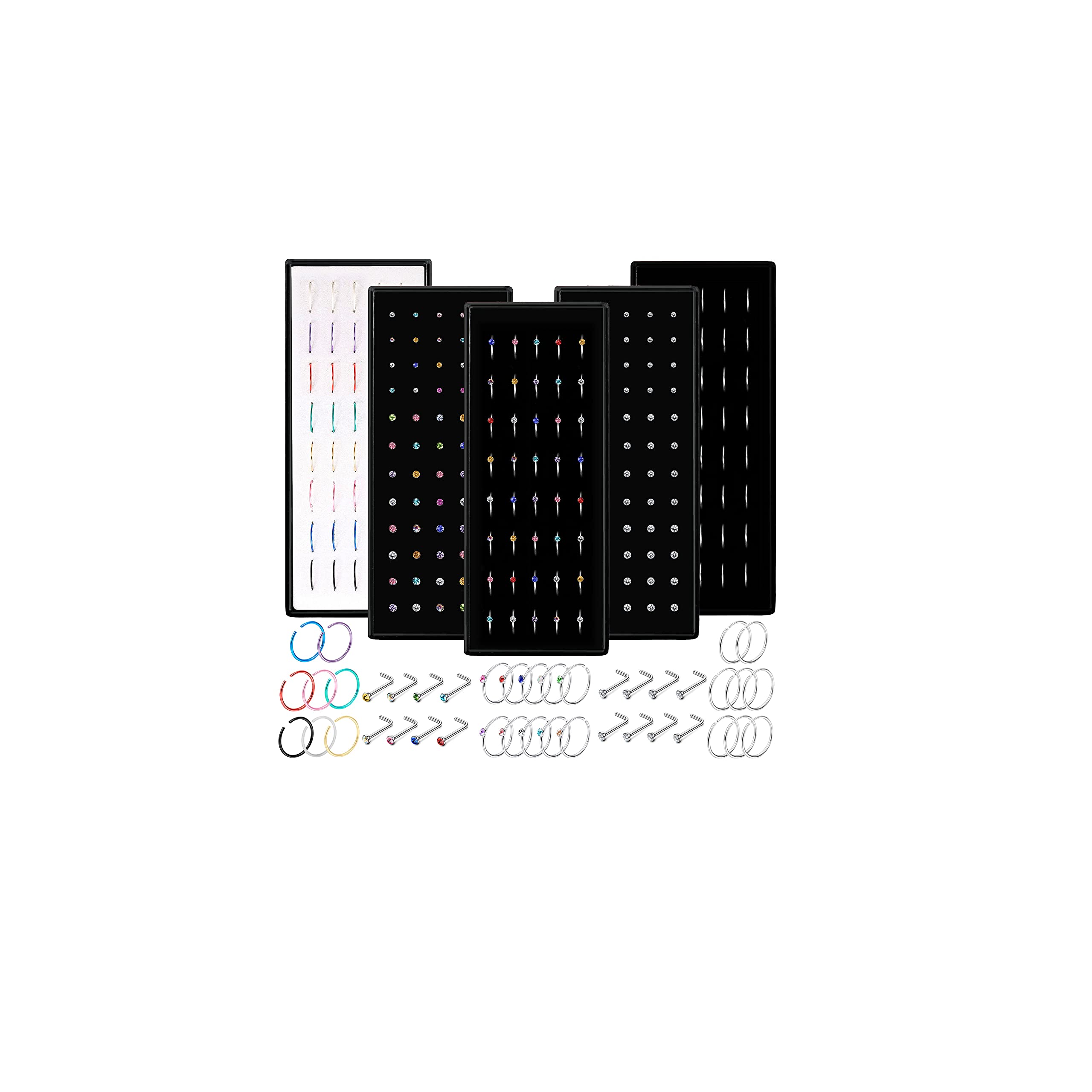EIELO 240 Pcs Nose Ring Studs Set for Women Men Surgical Stainless Steel Nose Hoop CZ Bone Nose Studs Ring Nose Piercing Jewelry 20G 22G 1.5mm 2mm 2.5mm L Shaped