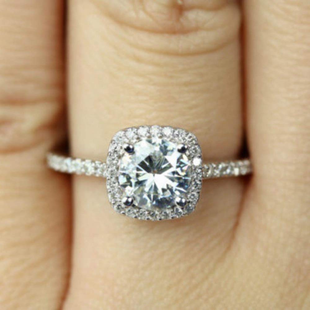 Cuteshop 925 Sterling Silver Zircon Stone Engagement Wedding Band Ring Promise Rings CZ Crystal Engagement Ring (7)