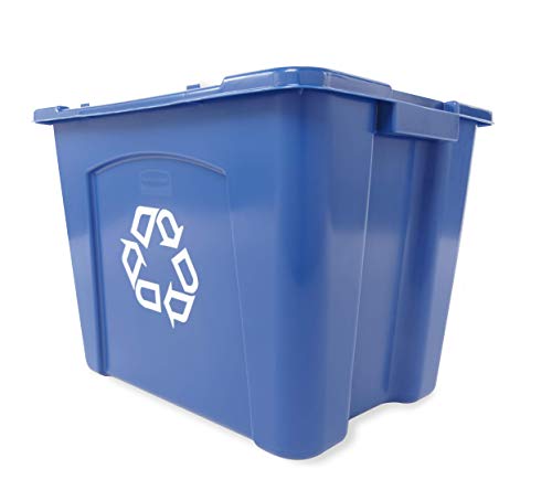 Rubbermaid Commercial Products, Recycling Bin/Box for Paper and Packaging, Stackable, 14 GAL, for Indoors/Outdoors/Garages/Homes/Commercial Facilities, Blue (FG571473BLUE)