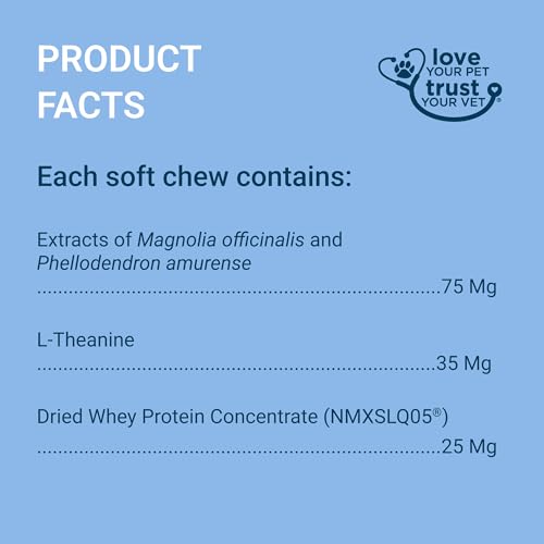 Nutramax Solliquin Calming Behavioral Health Supplement for Small to Medium Dogs and Cats - With L-Theanine, Magnolia / Phellodendron, and Whey Protein Concentrate, 75 Soft Chews