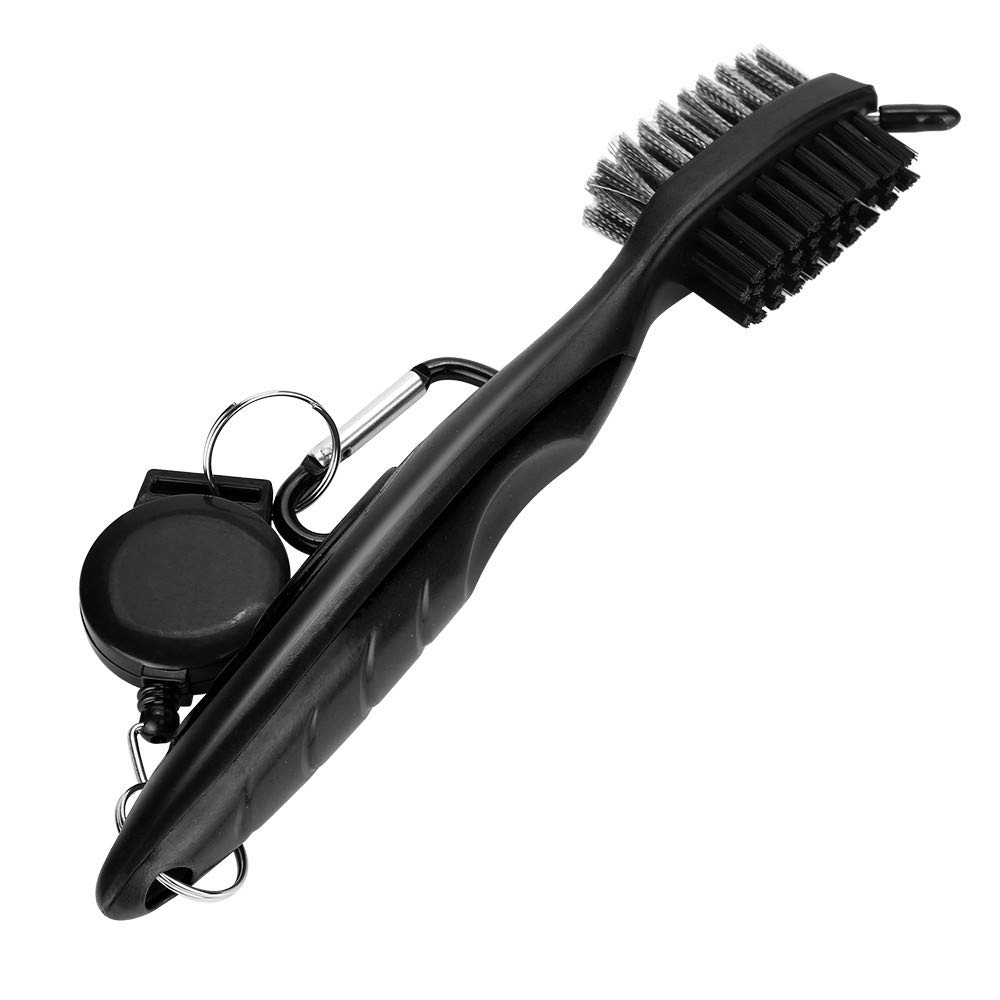 Toxz 3 in 1 Popular Golf Cleaning Brush Club Groove Cleaner Retractable Zip-Line Carabiner,Nylon and Wire Bristles with The Expanding Cord