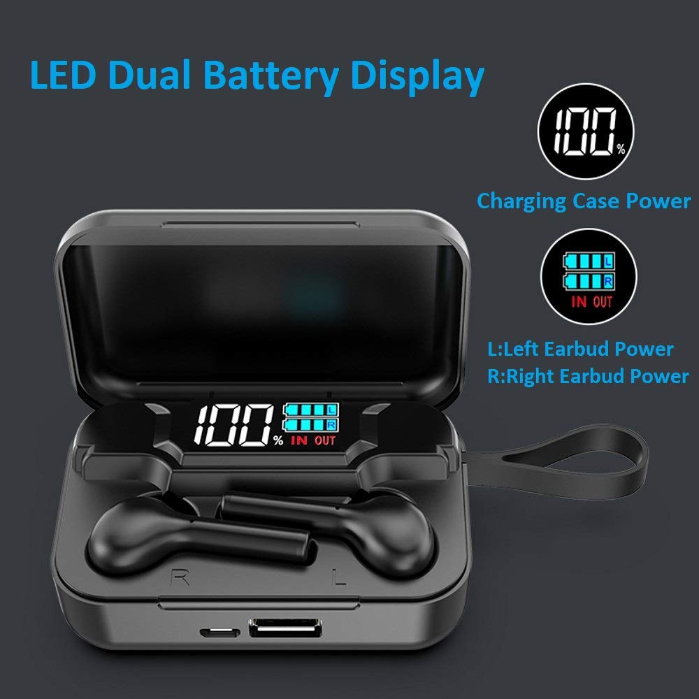 CUFOK Bluetooth Earbuds True Wireless Headphones Sports HiFi Bass Touch Control TWS Ear Buds with Charging Case Noise Cancelling Headset with Microphone for iPhone Android Phone