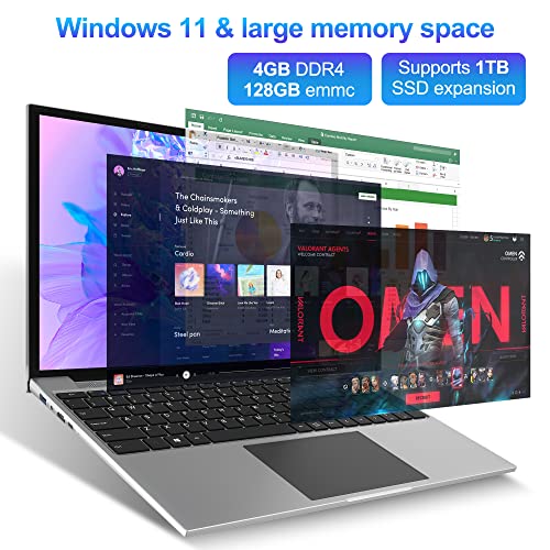 jumper Laptop 16 Inch FHD IPS Display (16:10), Intel Celeron Quad Core Processor, 4GB DDR4 RAM 128GB Storage, Laptops Computer with Office 365 1-Year Subscription Included, 4 Stereo Speakers, Gray.