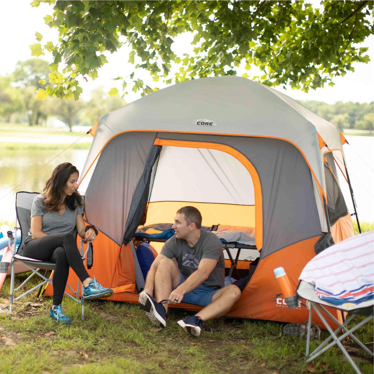 CORE 4 Person Straight Wall Cabin Tent with Included Footprint and Tent Kit