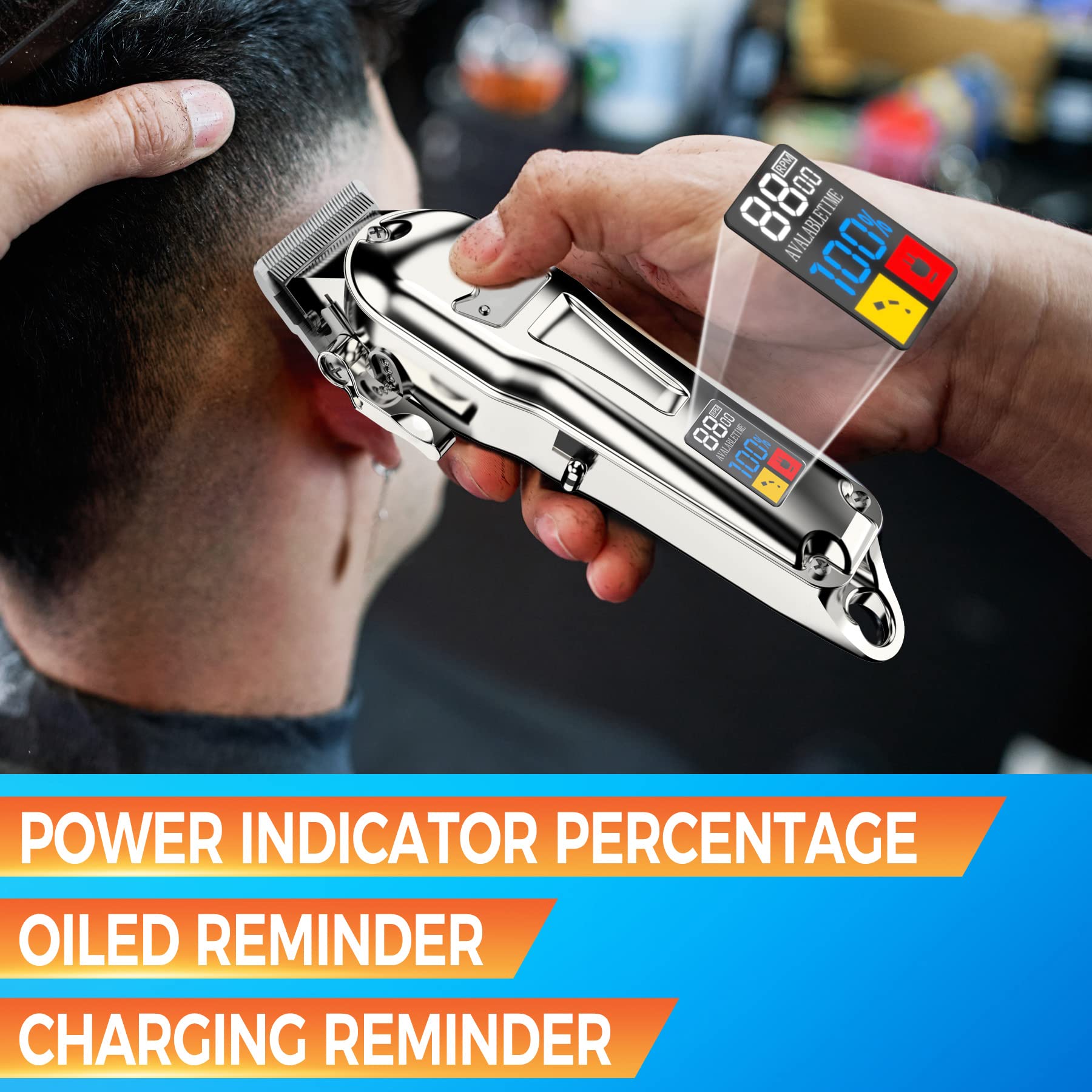 Hair Clippers for Men Professional Full Metal Cordless Hair Trimmer,Beard/Hair Cutting Grooming Kit USB Rechargeable,LED Display with Guide Combs Brush