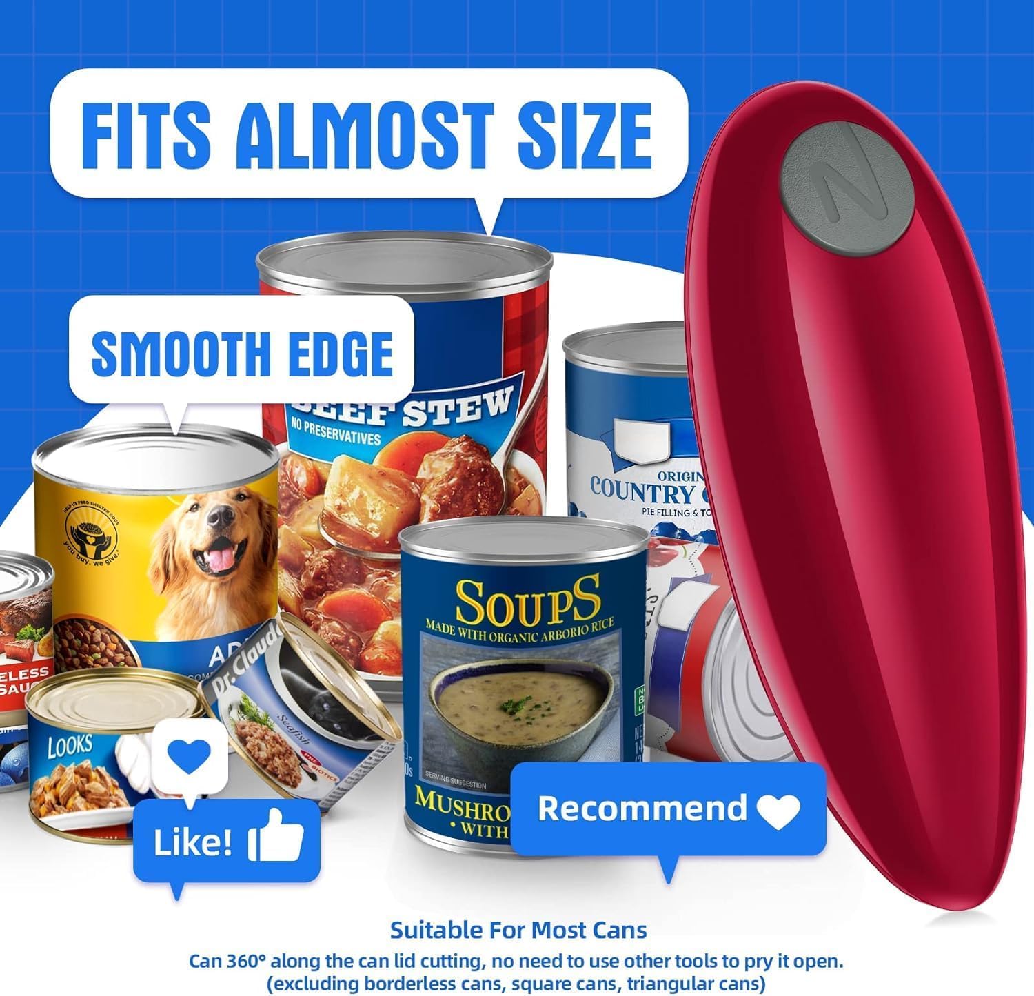 Electric Can Opener, One Touch Electric Can Opener Easy Open Any Can Size with Smooth Edge, Food-Safe Electric Can Openers for Kitchen, Kitchen Gadget Gift for Seniors, Arthritis